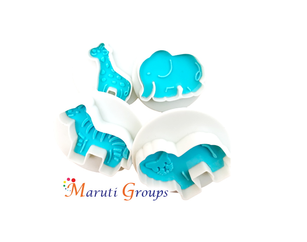 4pc Zoo Animals Plunger Cutter Set - Lion, Elephant, Giraffe, Zebra